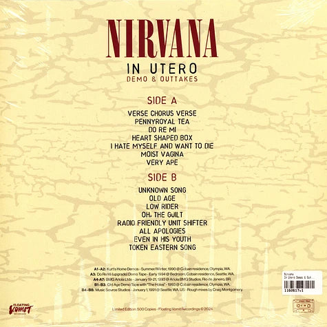 Nirvana "In Utero: Demos and Outtakes" LP – Dead Tank Records